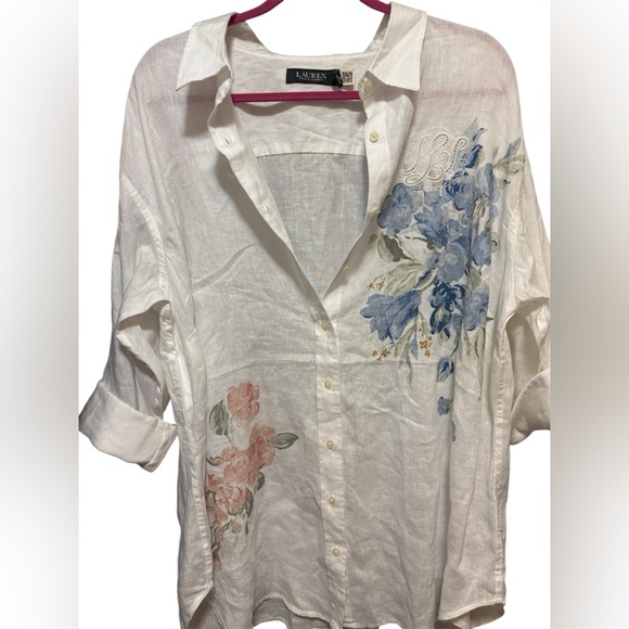 Lauren Ralph Lauren | Tops | Lauren Ralph Lauren Womens White Floral ...